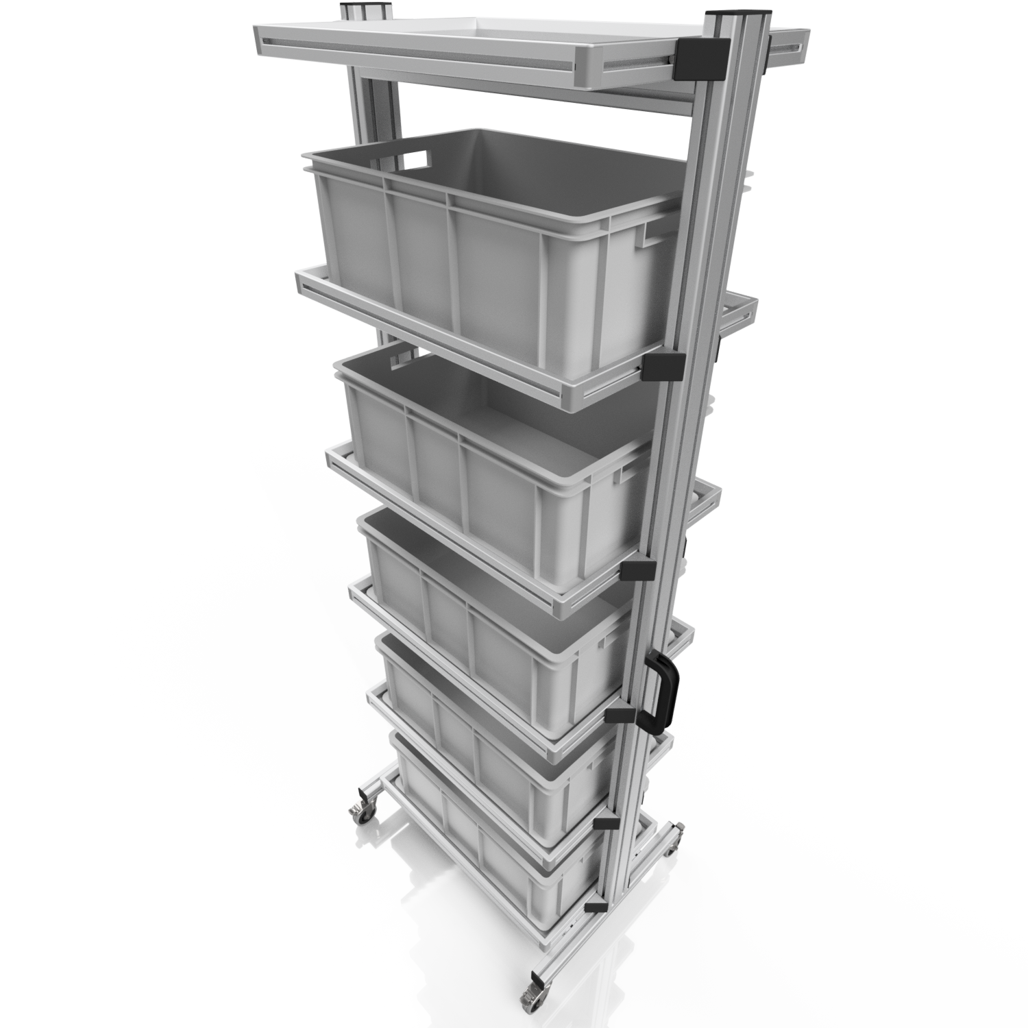 System trolley for Euro containers 60 x 40 H 200 cm without pull-out | 6 x shelf, for 5 x EG 64/ ...